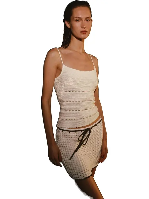 REFORMATION Fleurine Cotton Crochet Mini Skirt - Ivory