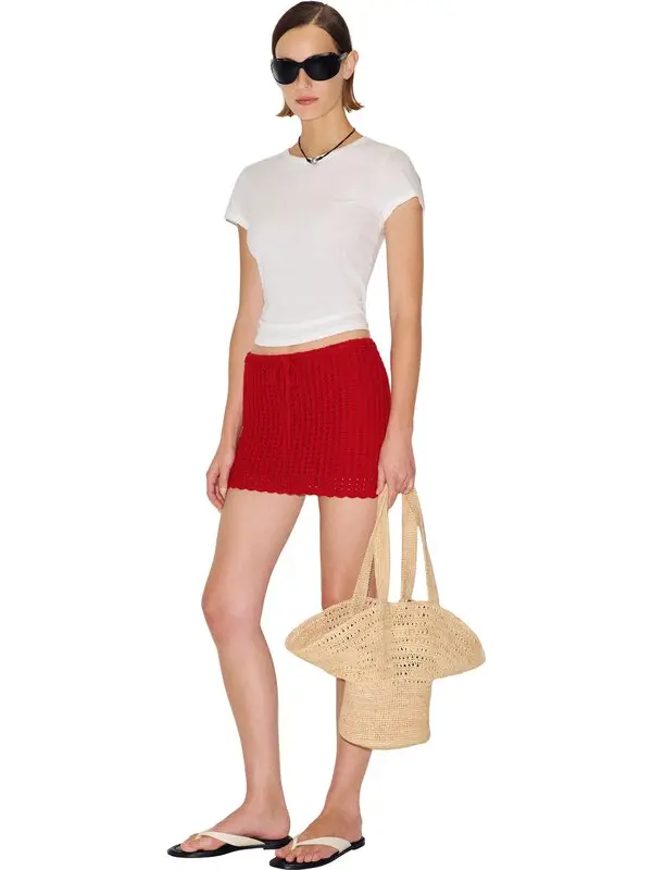 REFORMATION Fleurine Cotton Crochet Mini Skirt - Red