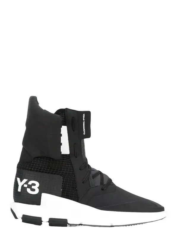 Y3 Logo Print High Top Sneakers - Black