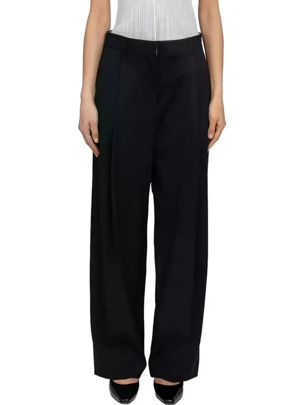 AMOMENTO Wide-leg Tucked Trousers - Black