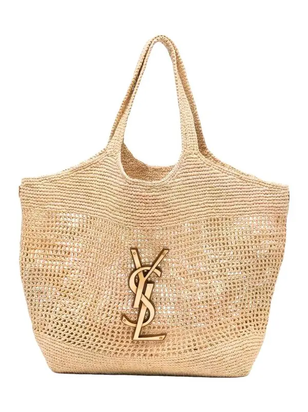 Saint Laurent Icare Cassandre Raffia Tote Bag - Neutrals