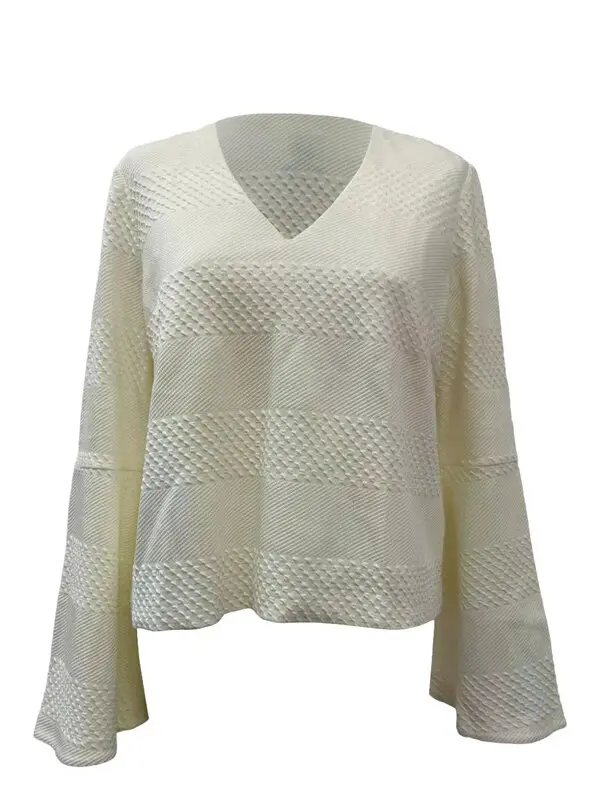 Iris & Ink Textured V-neck Top - Neutrals