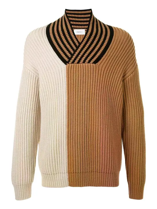 PORTS V Colour-block Panelled Sweater - White