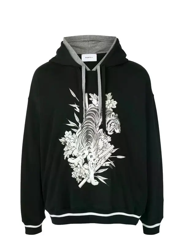 PORTS V Embroidered Tiger Hoodie - Black
