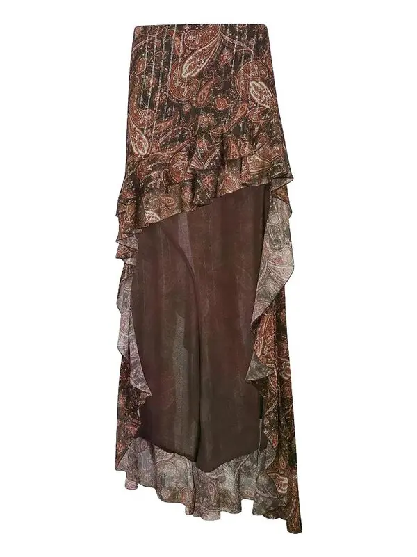 Andamane The Attico Paisley Print Ruffled Maxi Skirt - Brown