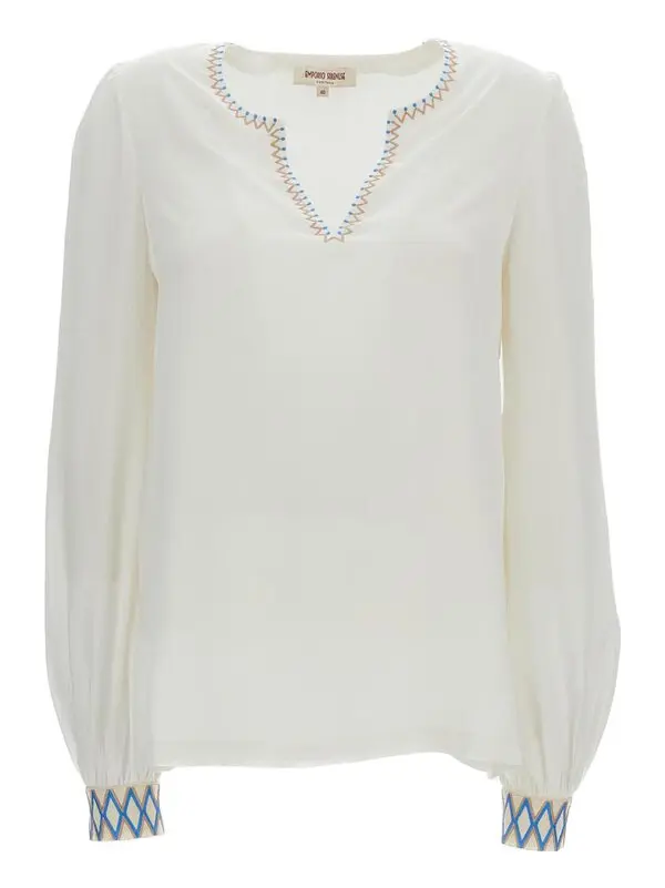 EMPORIO SIRENUSE Embroidered Silk Blouse - White