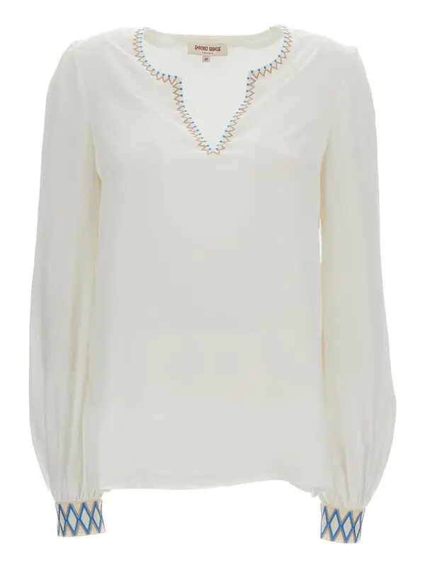 EMPORIO SIRENUSE Embroidered Silk Blouse - White