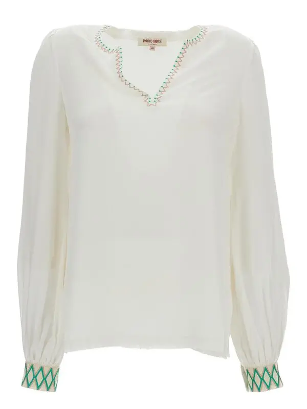 EMPORIO SIRENUSE Embroidered Silk Blouse - Red
