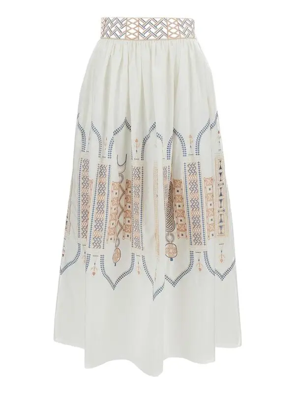 EMPORIO SIRENUSE Ombretta Long Skirt With Lace Embroidery - White