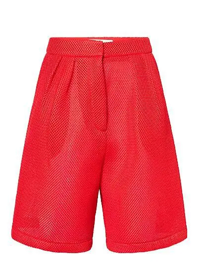 THE FRANKIE SHOP Marfa Pleated Mesh Bermuda Shorts - Red