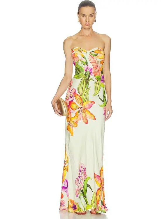 Rococo Sand Strapless Printed Maxi Dress - Lemon