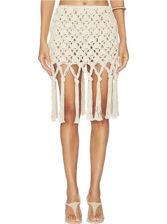 Balmain Crochet Cotton Knit Skirt - Beige