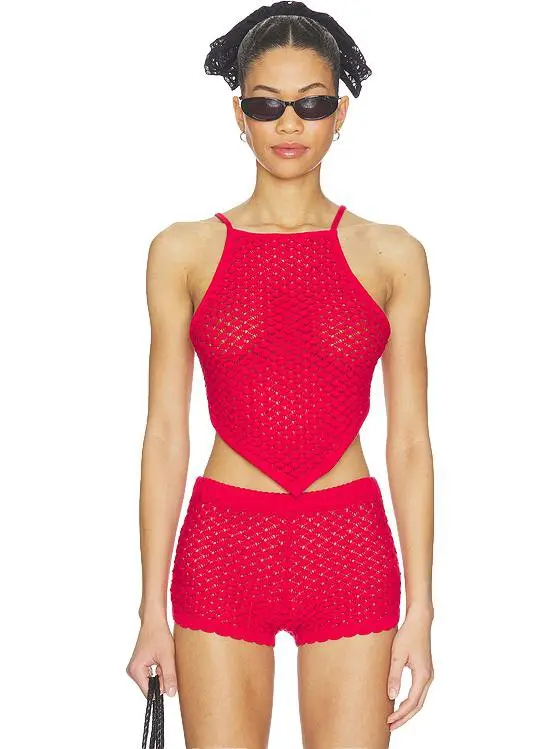 LOVERS AND FRIENDS Daniella Pointelle Tie-back Tank - Red