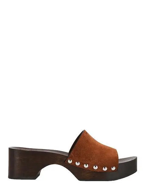 Tory Burch Suede Sandal Clog With Wooden Heel - Brick