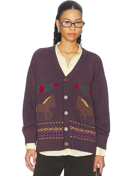 FOUND Horse Jacquard Cardigan - Purple