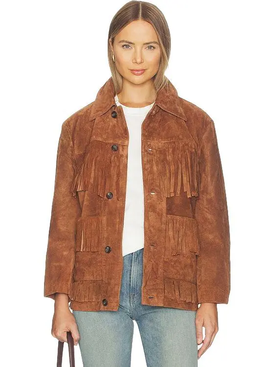FOUND Western Suede Fringe Jacket - Brown