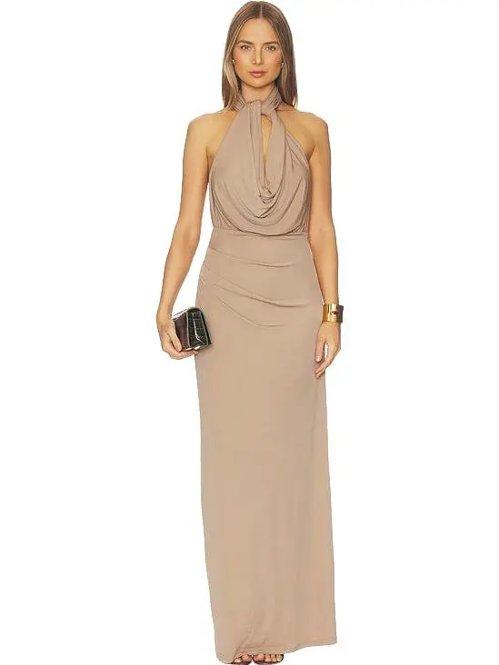 SONYA MODA Halterneck Maxi Dress - Neutral