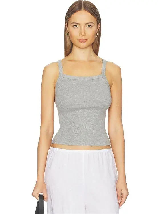 Donni. Ribbed Square Neck Tank - Light Grey