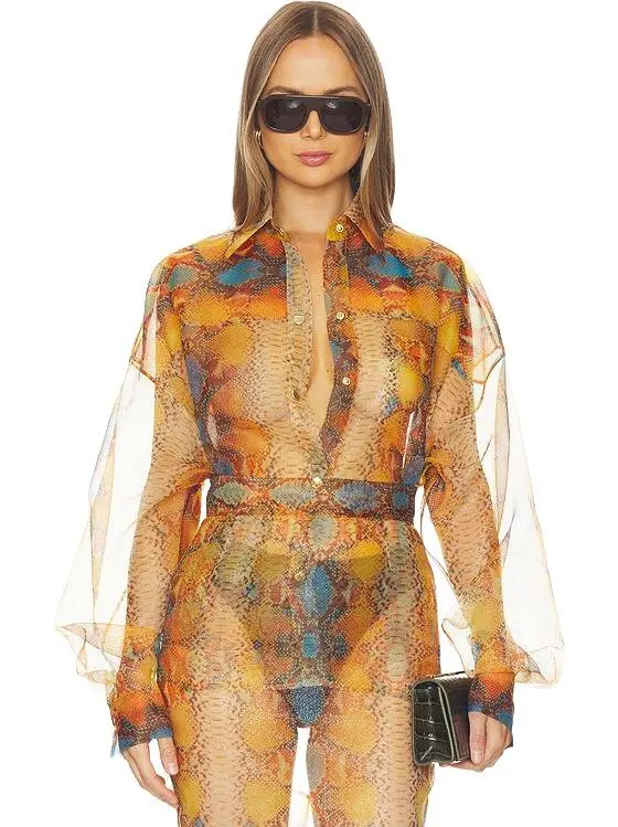 LAQUAN SMITH Sheer Glitter Shirt - Orange