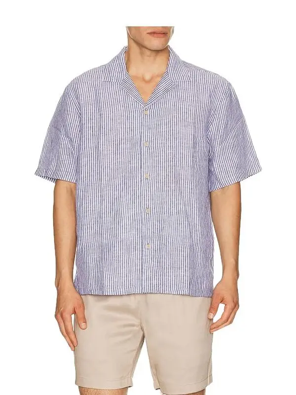 Faherty Brand Short Sleeve Laguna Linen Camp Shirt In . Also - Blue