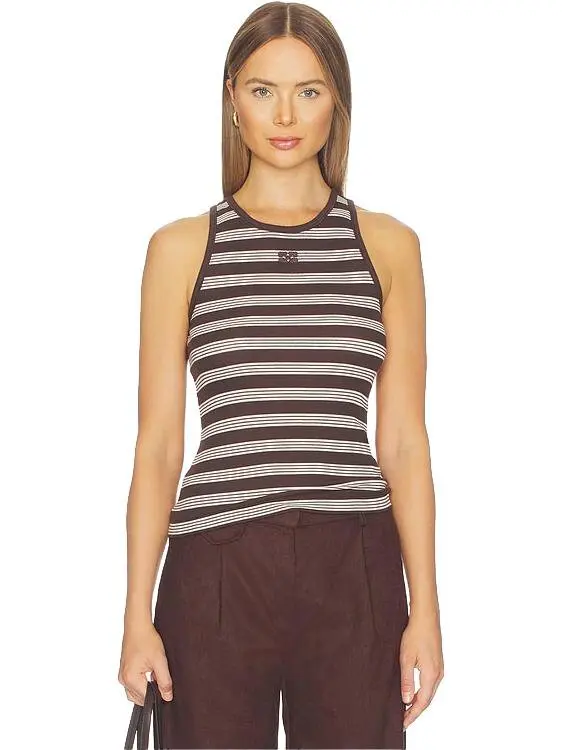 GANNI Soft Cotton Rib Tank Top - Brown