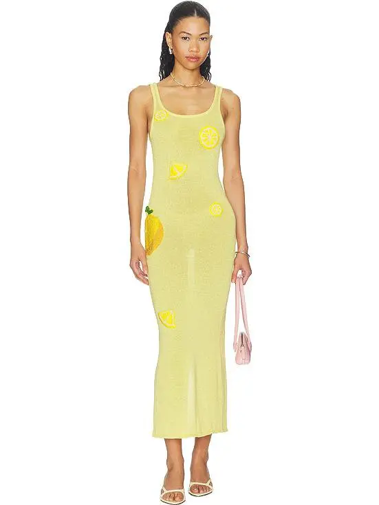 LESLIE AMON Citron Tank Knit Maxi Dress In . Also - Lemon