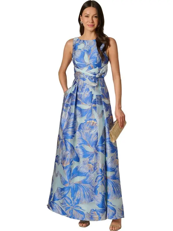 Adrianna Papell Metallic Iris Floral Organza Gown - Blue Multi