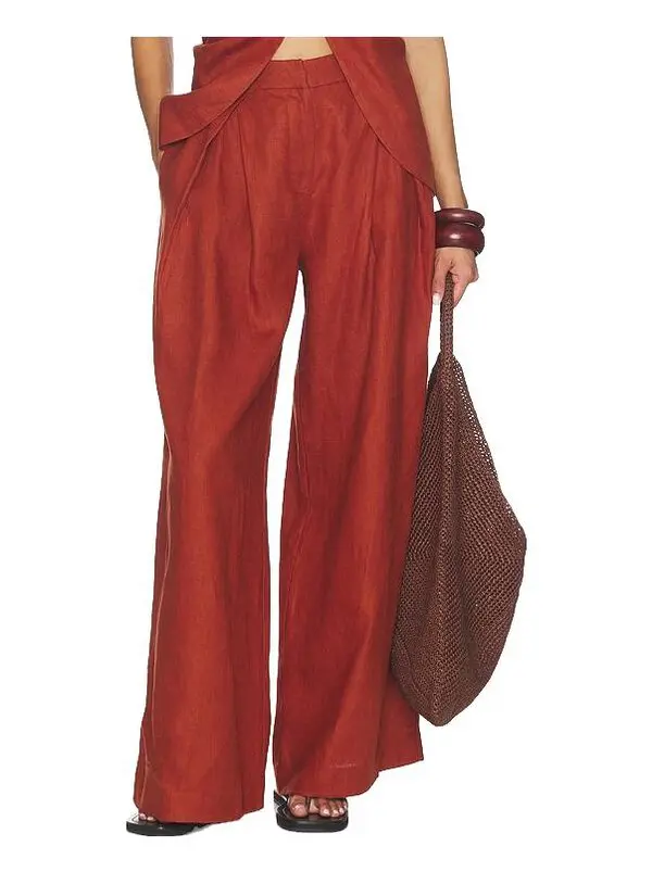 Faithfull The Brand Sofia Linen Wide Leg Trousers - Brick