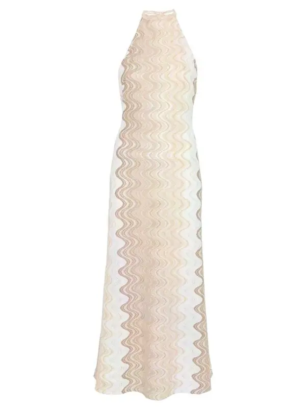 MC2 SAINT BARTH Chevron-knit Halterneck Dress - Neutrals