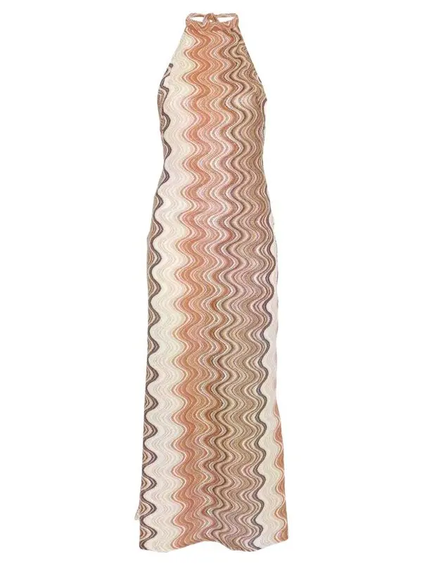 MC2 SAINT BARTH Zigzag-print Halterneck Maxi Dress - Neutrals