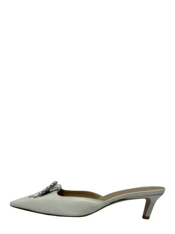 STUART WEITZMAN Buckle-embellished Leather Mules - White