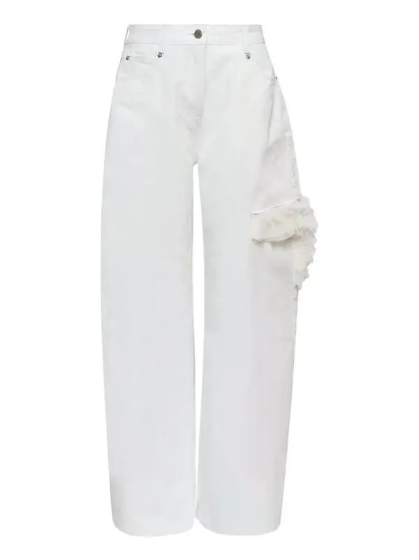 YCH Ruffled Detail Wide Leg Jeans - White