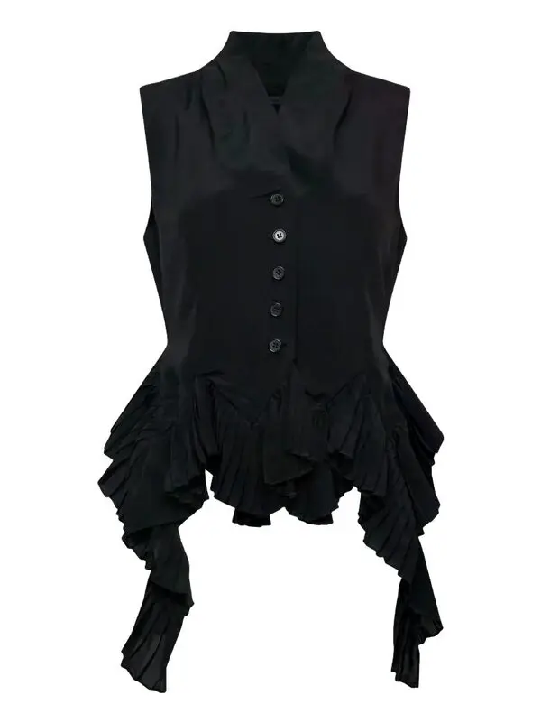 YCH Pleated Asymmetrical Waistcoat - Black