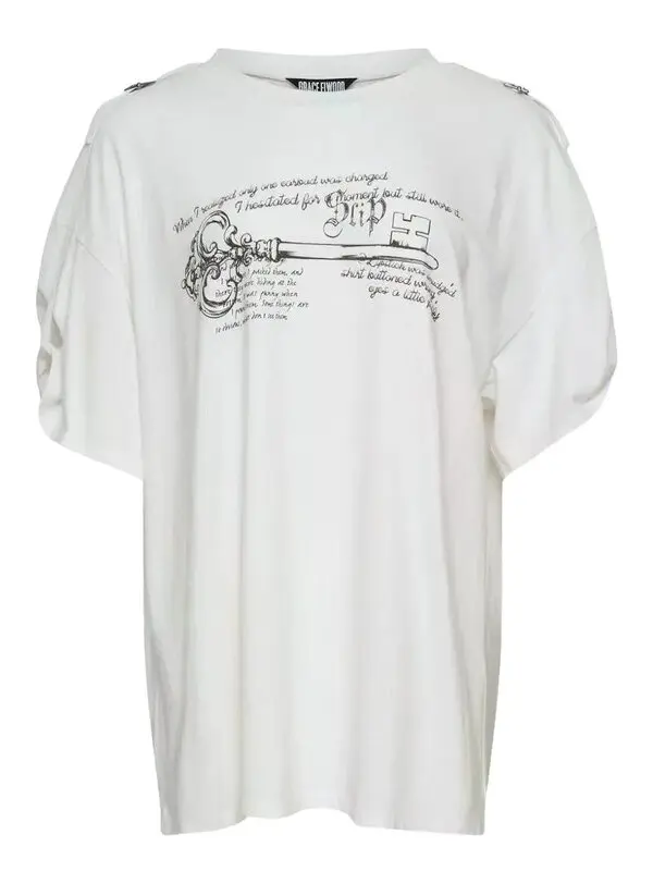 GRACE ELWOOD Key-print Turned-up T-shirt - White