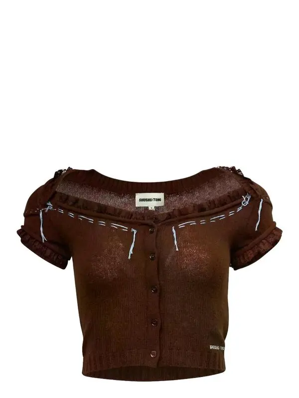 SHUSHU/TONG Ruffle-trimmed Short-sleeve Cardigan - Red