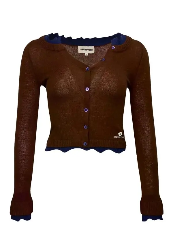 SHUSHU/TONG Contrast-trim Raw-edge Sweater - Brown