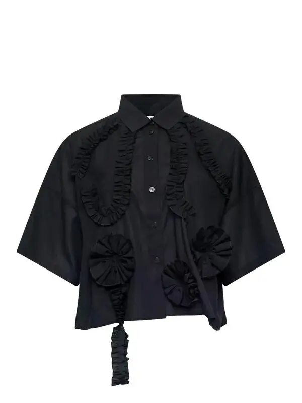 ENFOLD Ruffle-appliqué Crop Shirt - Black