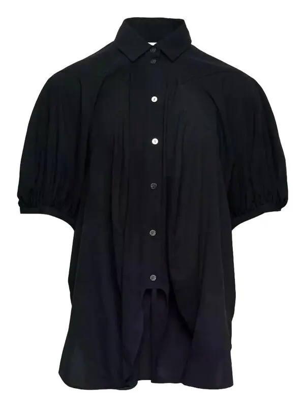 ENFOLD Puff-sleeve Pleated Shirt - Black