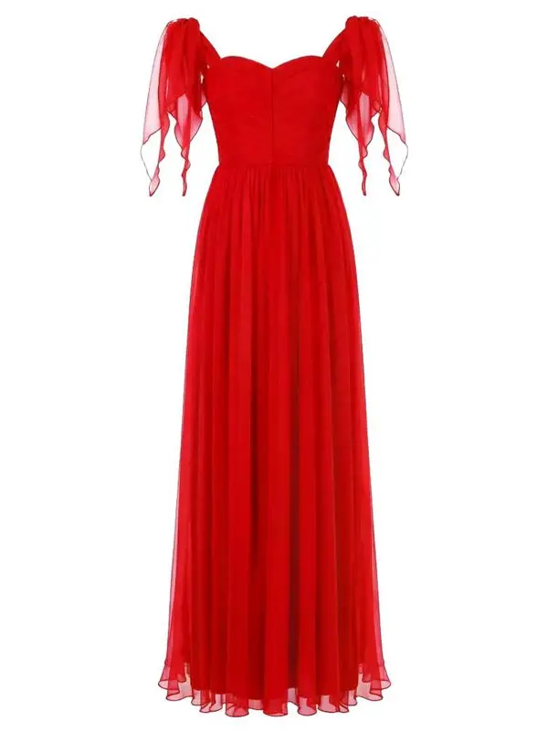 ROSERRY Elizabeth Off-the-shoulder Pleated Maxi Dress - Red