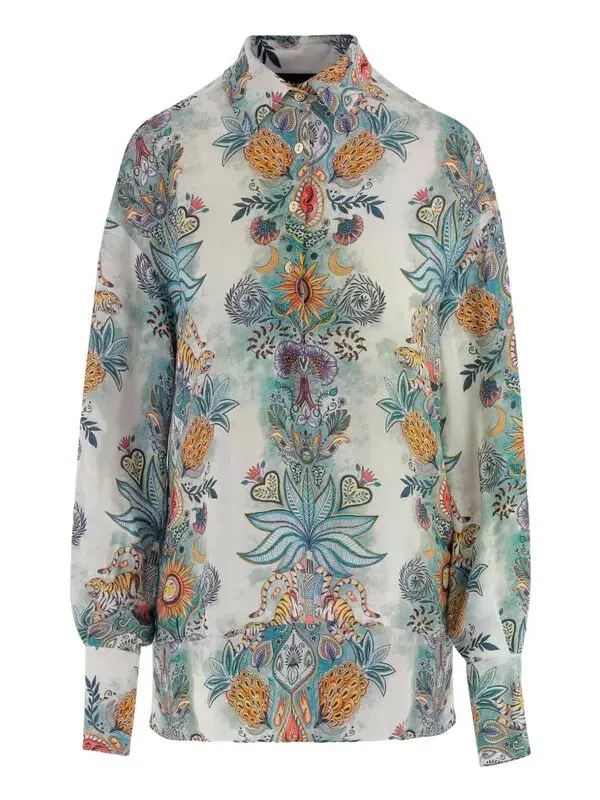 Just Cavalli Botanical-print Long-sleeve Shirt - White
