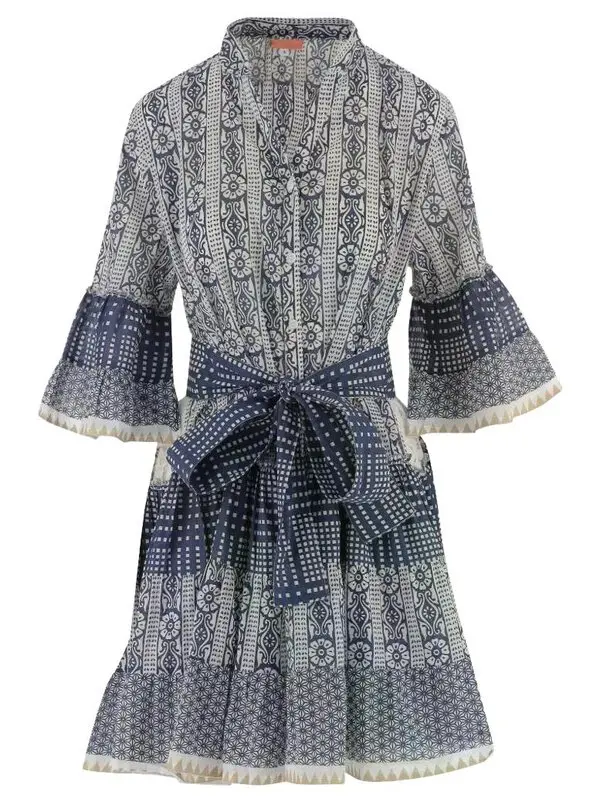 PEP'S Geometric-pattern Ruffled Dress - Blue