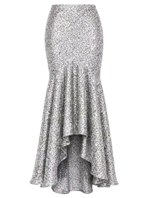 ROSERRY Sequin-embellished Ruffled Skirt - Silver