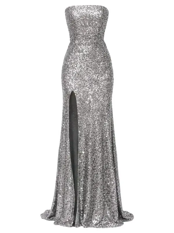 ROSERRY Sequin-embellished Lace-up Maxi Dress - Silver