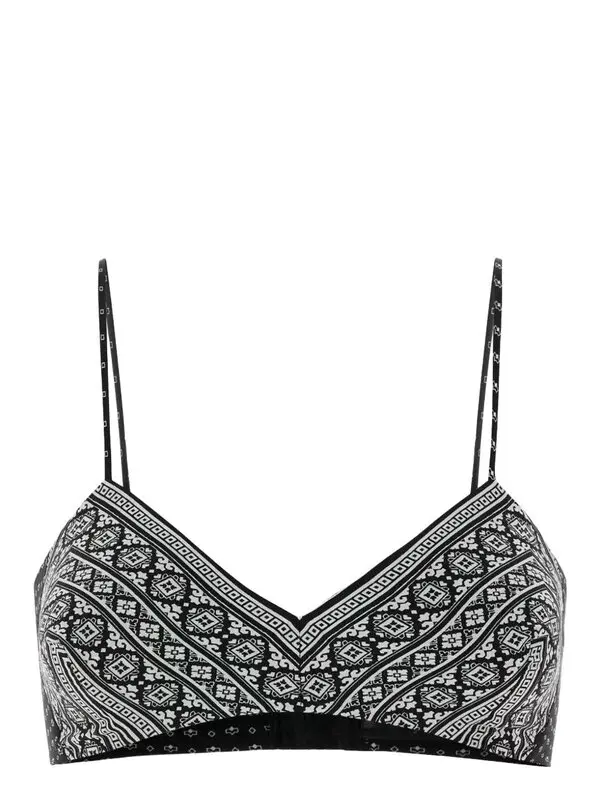 Ermanno Scervino Geometric-print Silk Crop Top - Black