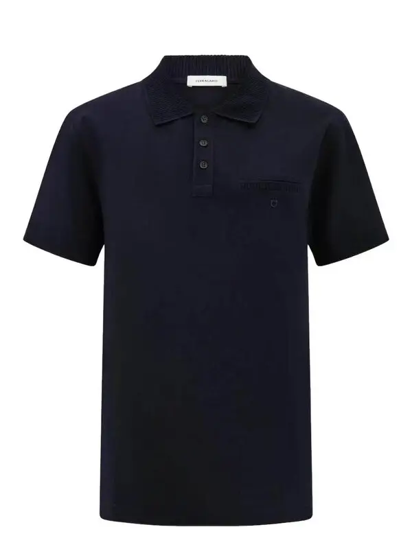 FERRAGAMO Gancini-embroidered Cotton Polo Shirt - Blue