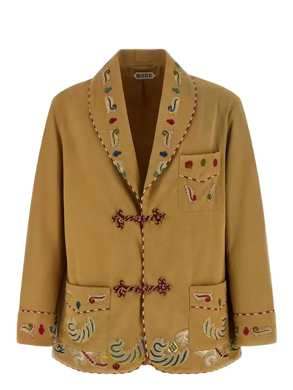 BODE Feather Runner Smoking Embroidered Blazer - Neutrals