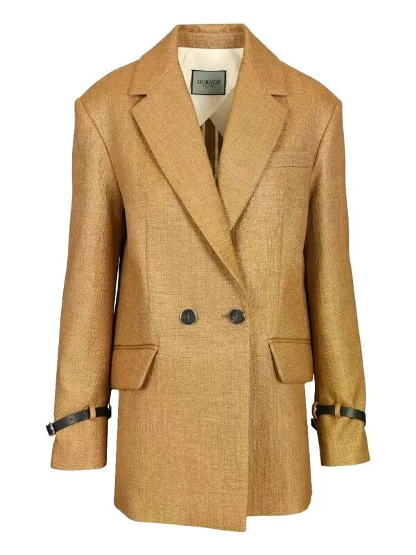 DURAZZI MILANO Raffia-effect Double-breasted Coat - Neutrals