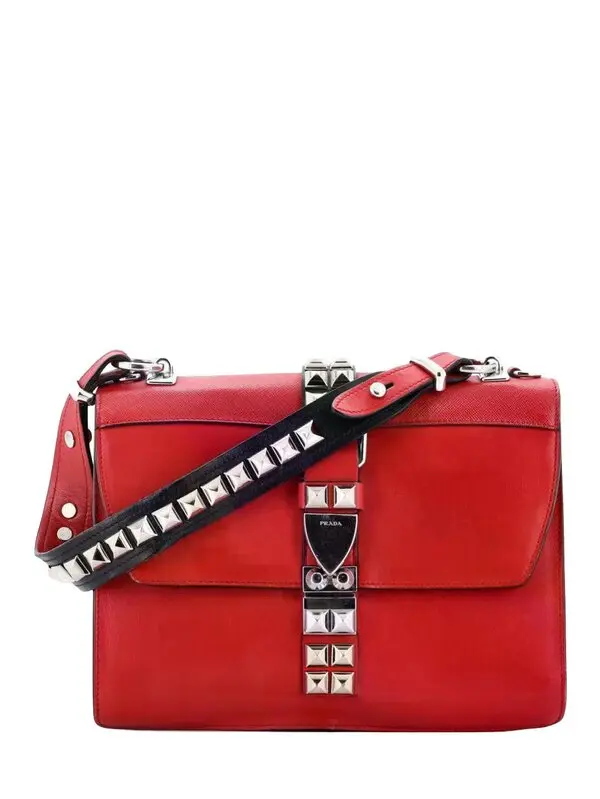 Prada Monochrome Elektra Studded Leather Medium Shoulder Bag - Red