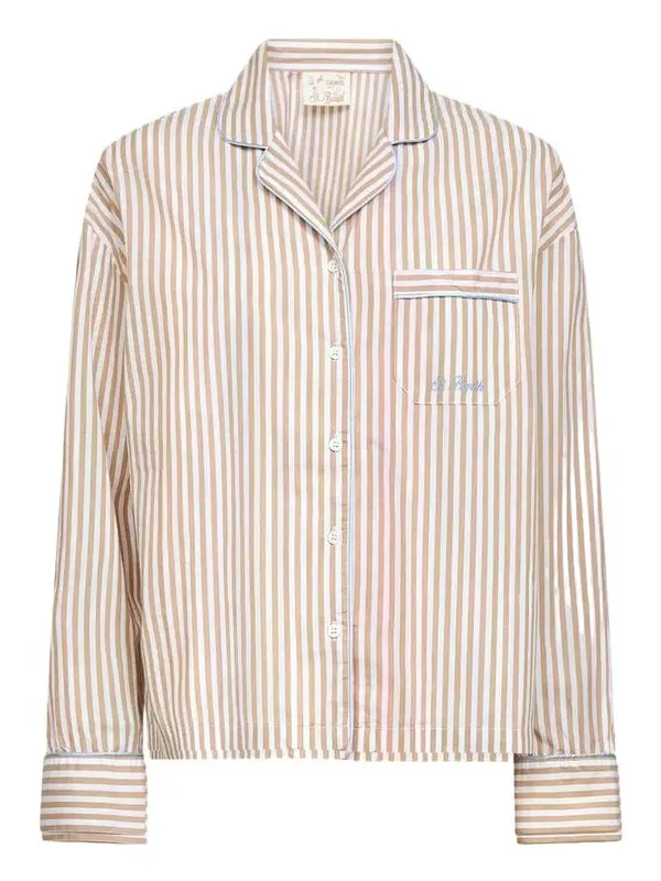 MC2 SAINT BARTH Striped Shirt With Piping Detail - Neutrals