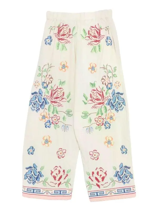 ORSINA Cross-stitch Embroidered Palazzo Pants - Neutrals